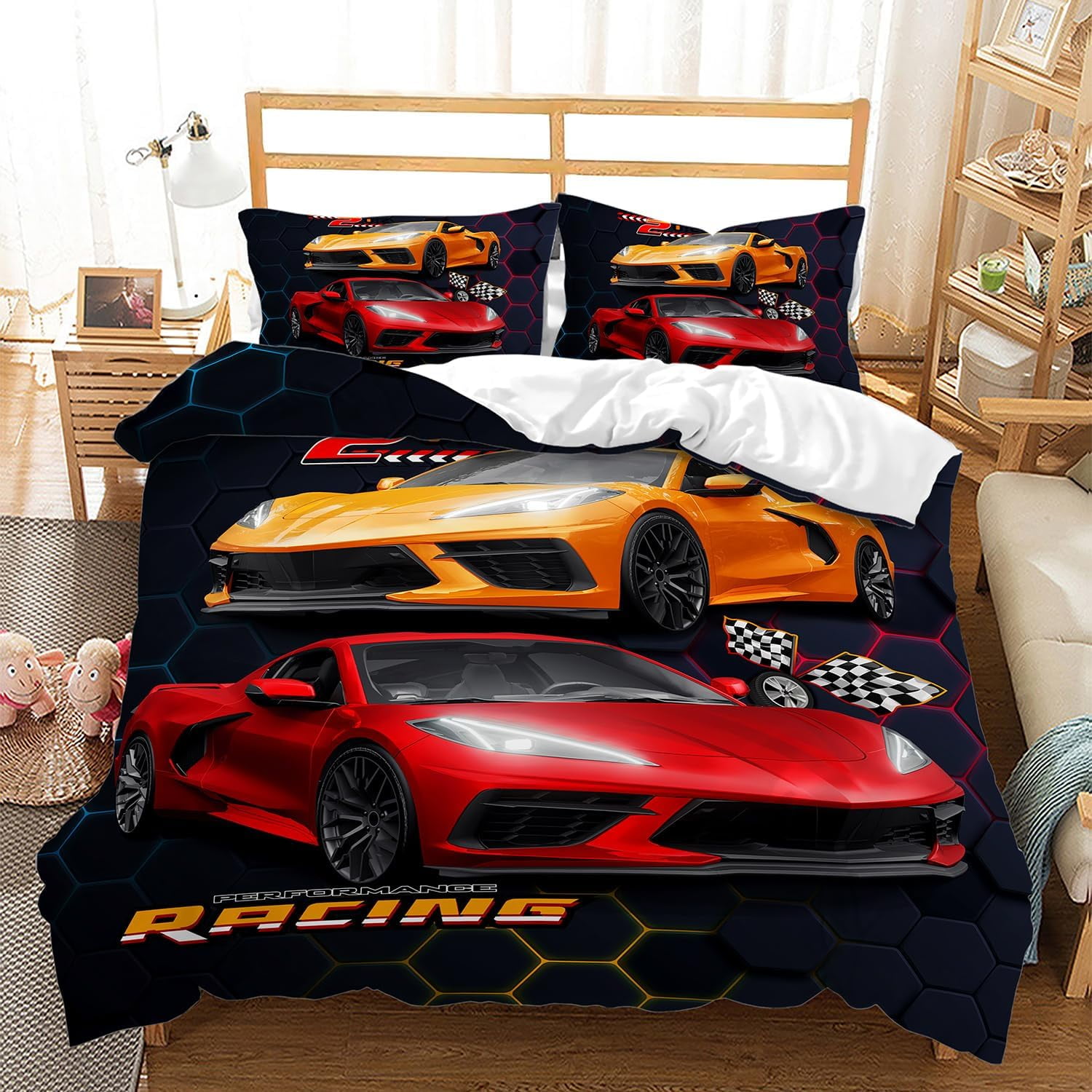 Racing Car Duvet Cover Set, Sports Race Car Bedding Set,Cartoon Car ...