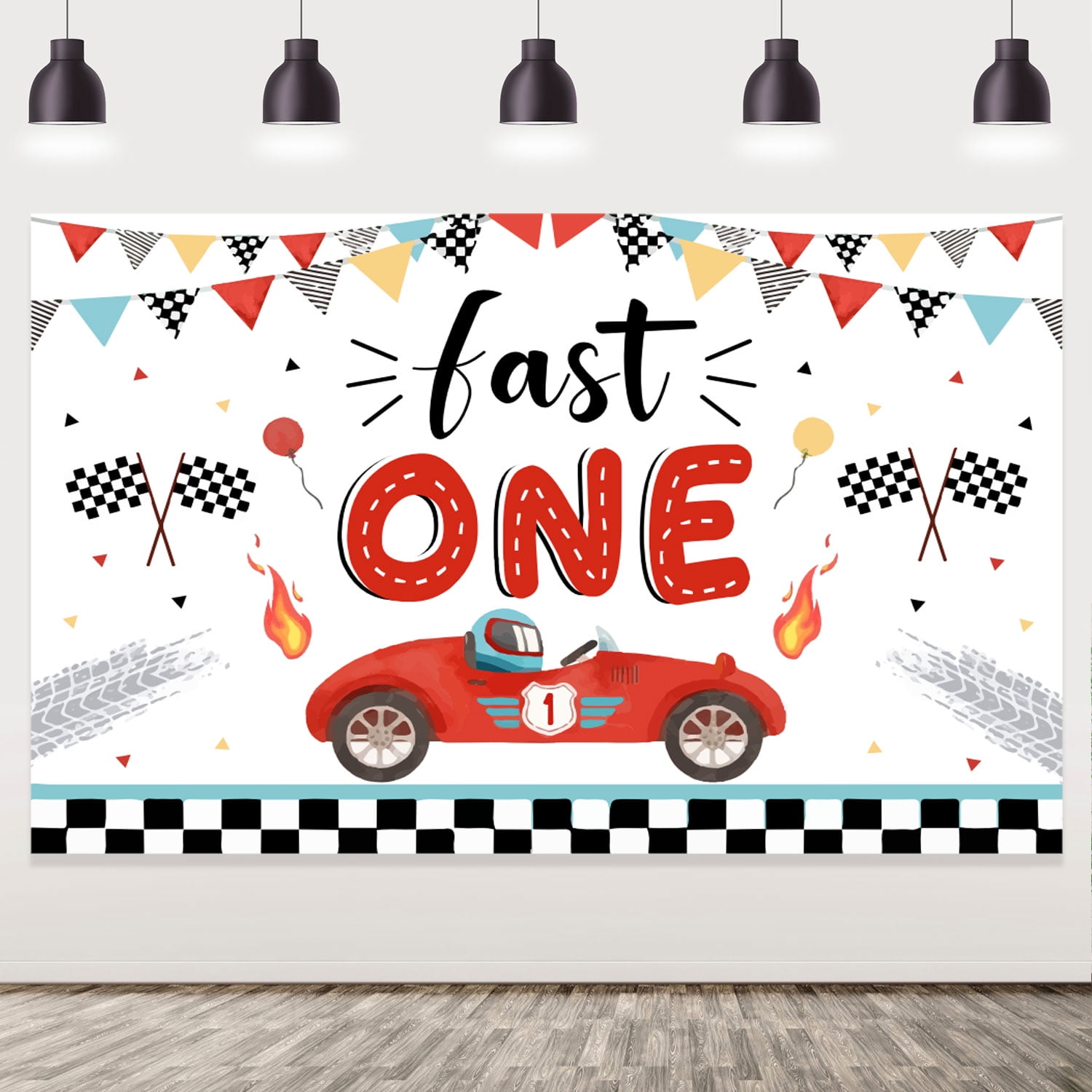 Racing Car Fast One Birthday Decoration Racing Car Fast One Backdrop ...