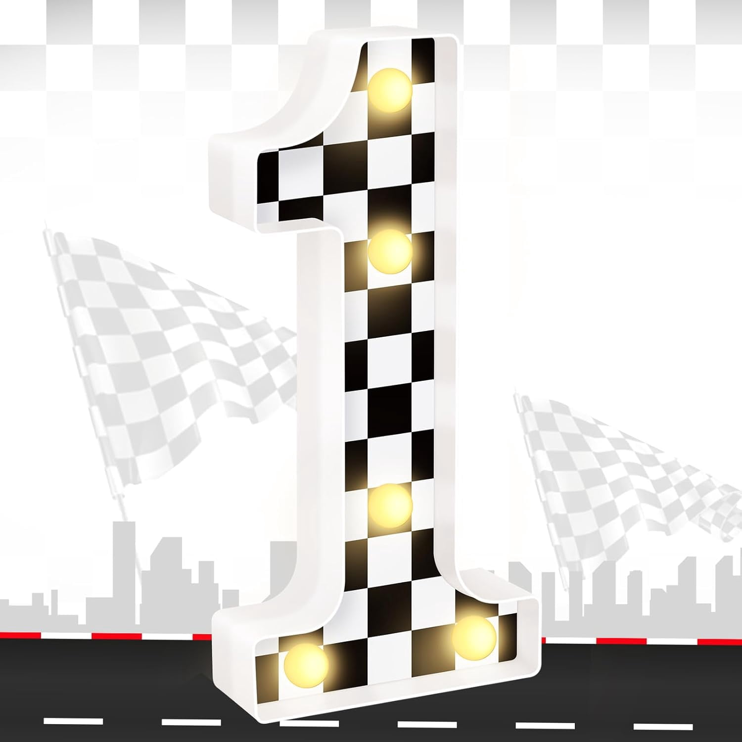 Racing Car Light up Numbers 8.5in Birthday Party Decoration Checkered ...