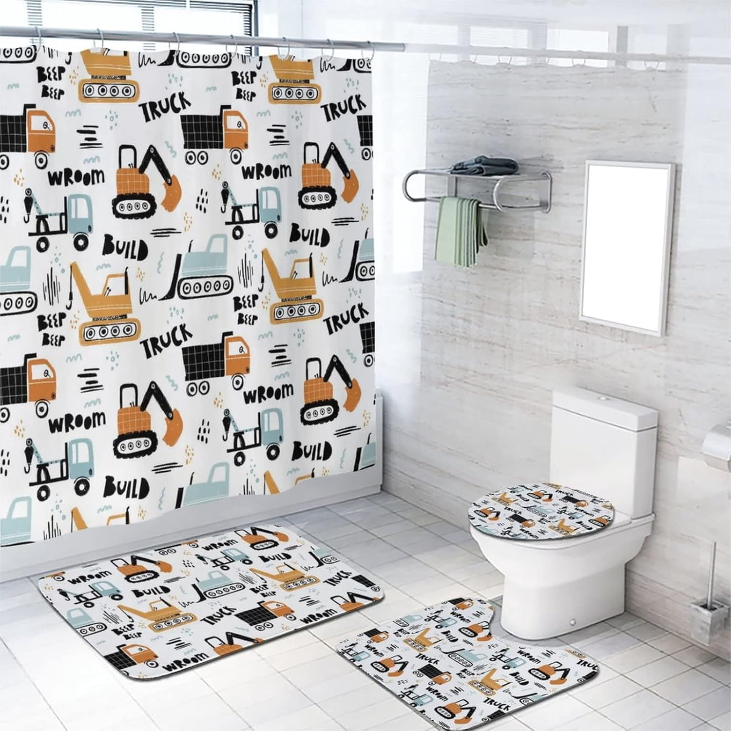 Racing Car Shower Curtain Set for Bathroom Red Sportcar Pattern Extreme ...