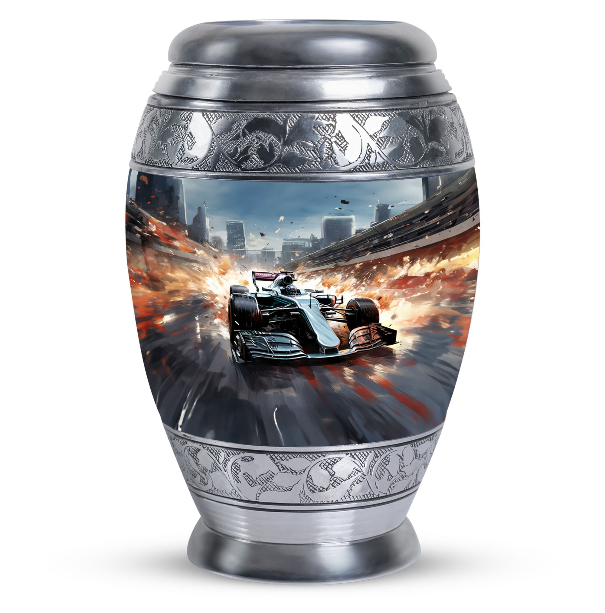 Racing Car Speeding Through The City - Decorative Urns For Human Ashes ...