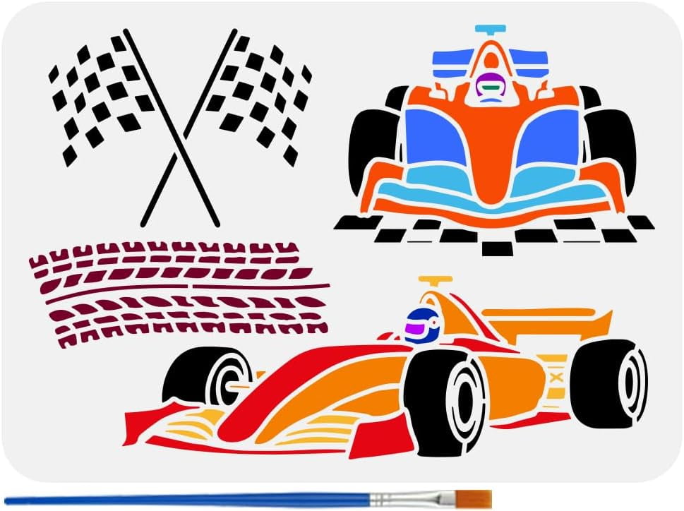 Racing Car Stencil with a Paint Brush 8.3x11.7inch Formula Racing Car ...