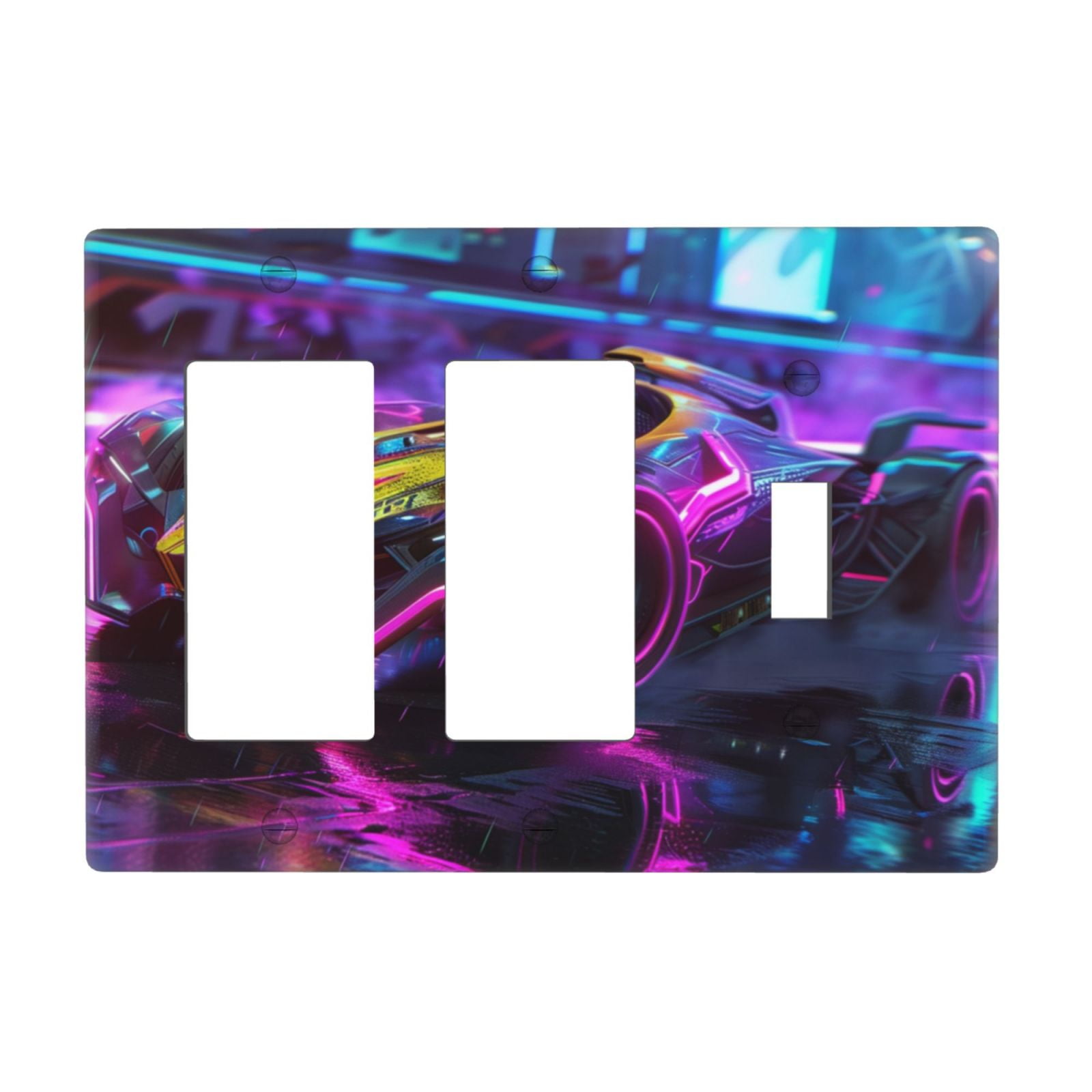 Racing Car Switch Cover Decorative Wall Plate 3-Gang 2-Decor 1-Toggle ...