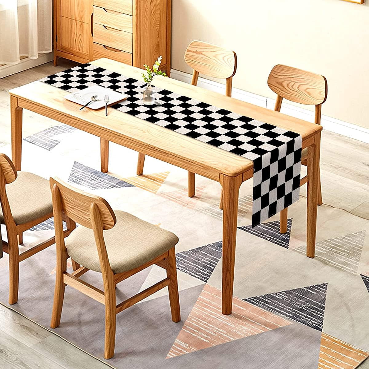 Racing Car Table Runner Black and White Checkered Race Car Birthday ...