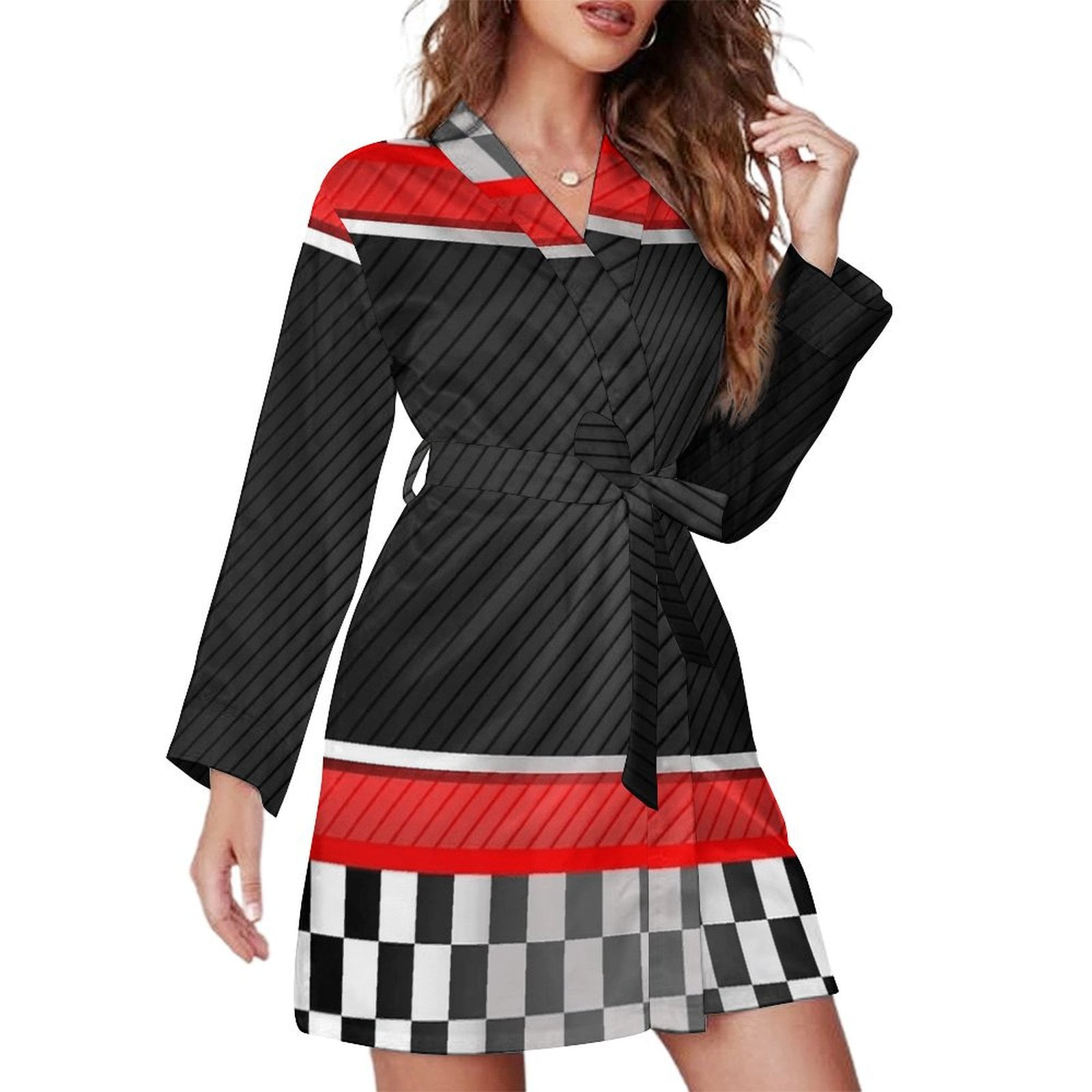 Racing Car Theme Night Robe Long Sleeve V Neck Robe With Belt Women's ...