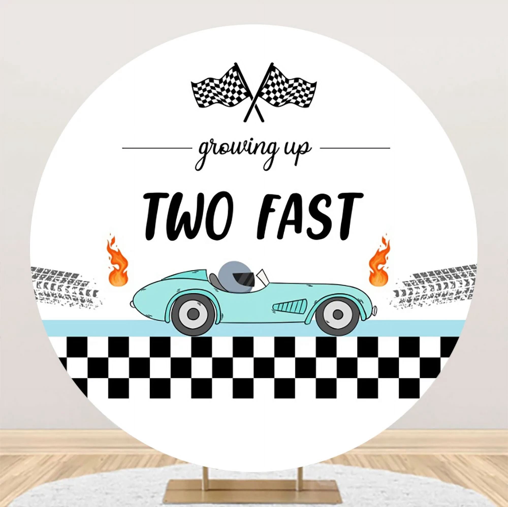 Racing Car Theme Round Backdrop Two Fast Racing Kids Baby 2nd Birthday ...