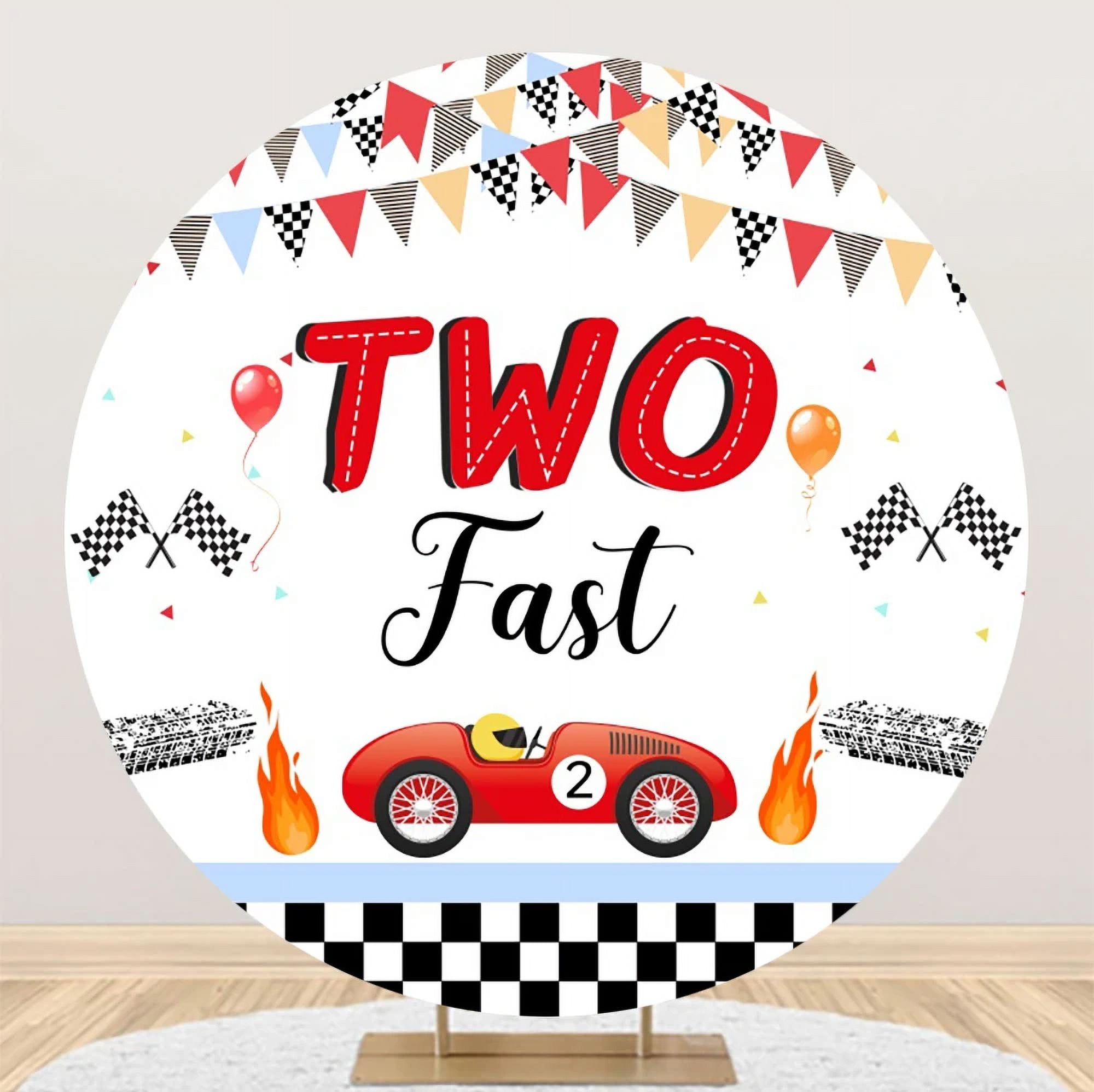 Racing Car Theme Round Backdrop Two Fast Racing Kids Baby 2nd Birthday ...