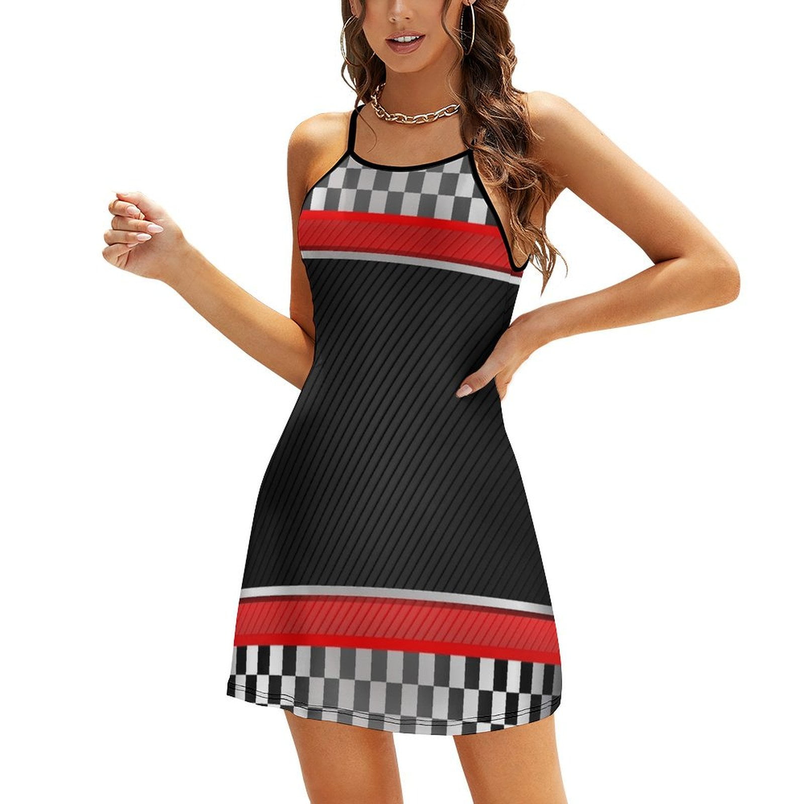Racing Car Theme Women's Sleeveless Spaghetti Strap Mini Short Dress ...
