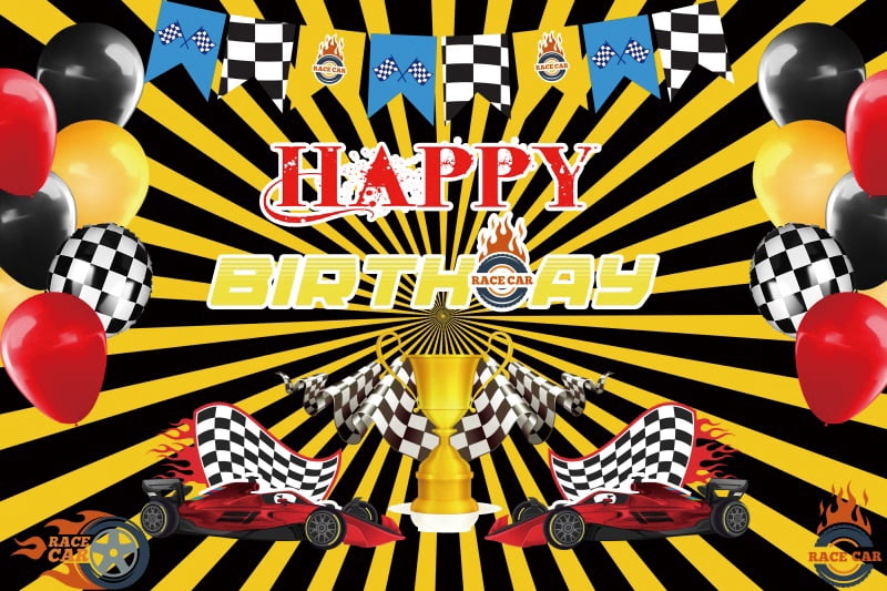 Racing Car Themed Birthday Backdrop Champion Flag Black White Grid Red ...