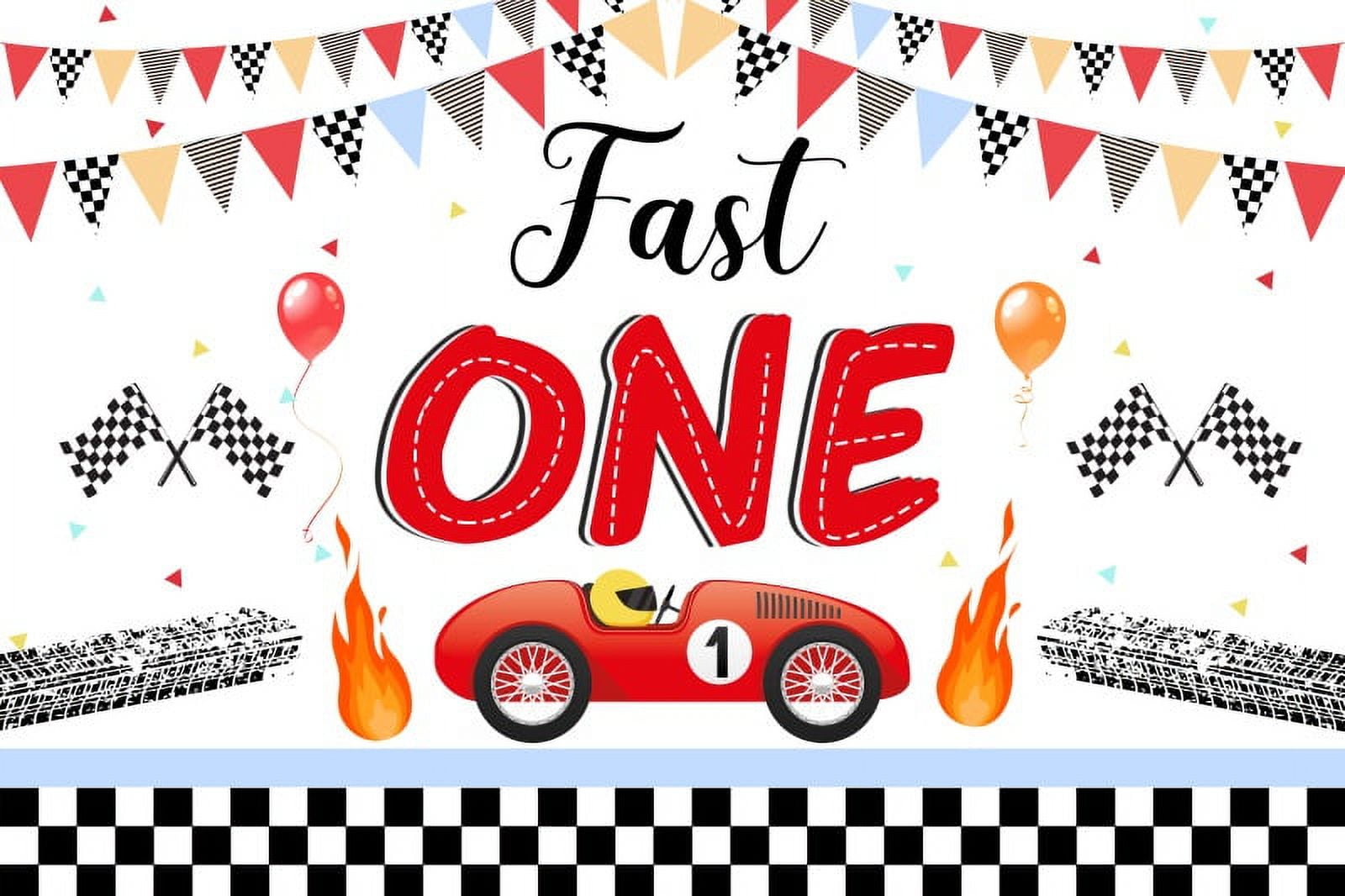 Racing Car Themed Birthday Backdrop Champion Flag Black White Grid Red ...