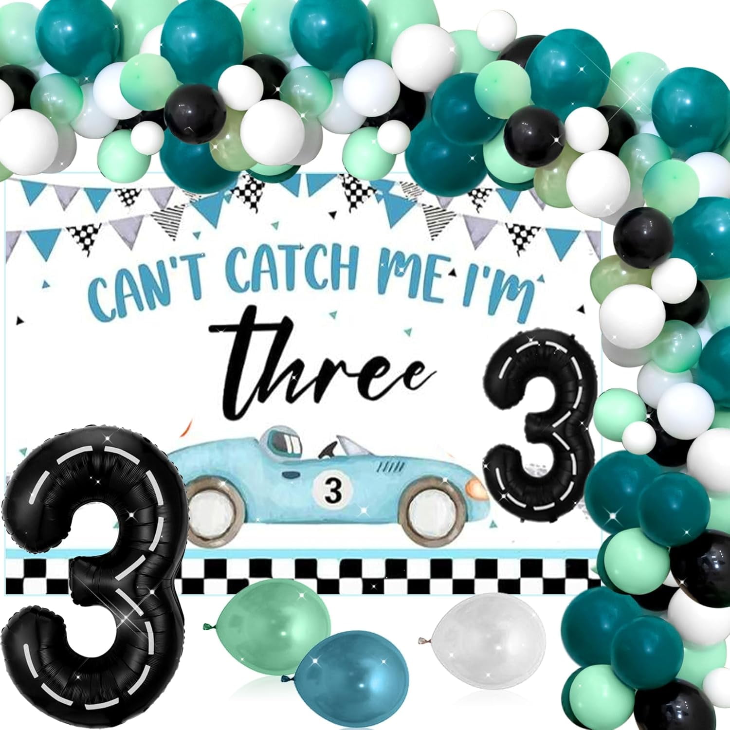 Racing Car Three - Year - Old Birthday Party Decoration Set - Blue ...