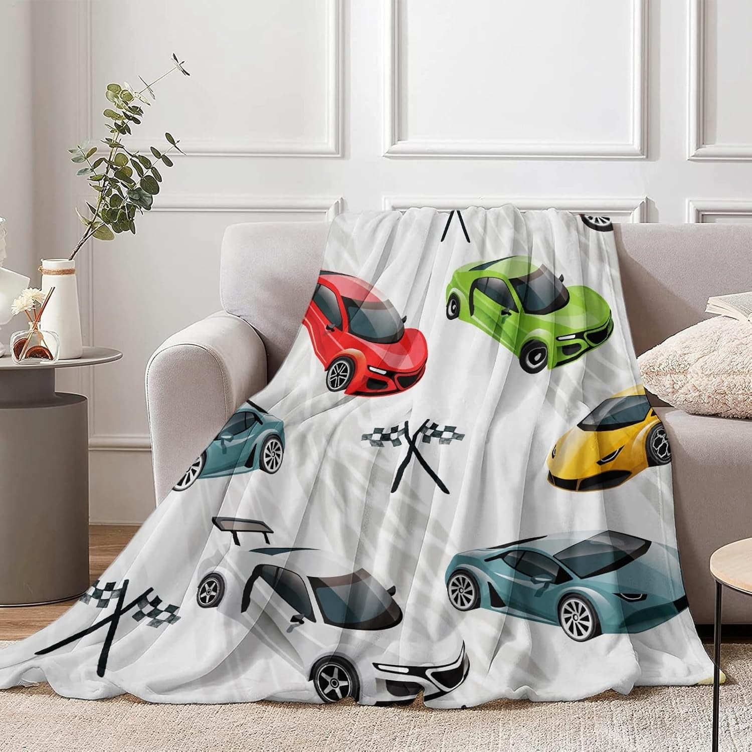 Racing Car Throw Blanket for Boys, Cozy Race Sport Car Fuzzy Flannel ...