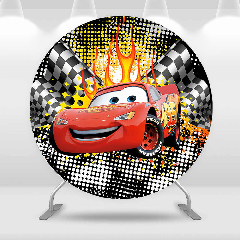 Racing Flag Mcqueen Cars Birthday Round Backdrop for Boy Newborn Baby ...