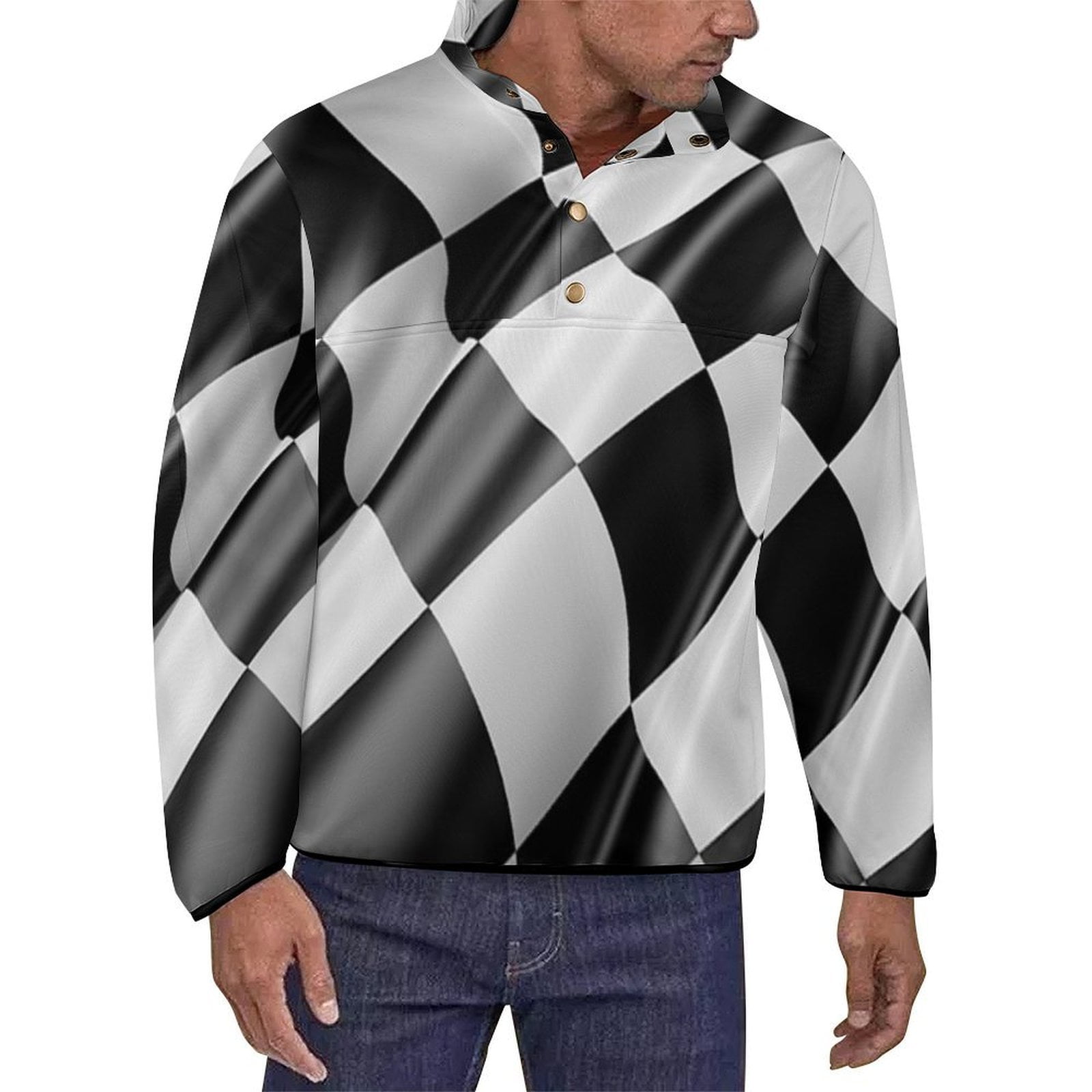 Racing Flag Men's Stand Collar Sweater Long Sleeve Clothing Loose Fit ...