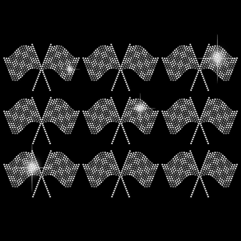 Racing Flags Iron on Rhinestones Transfer 9PCS Racing Bling Decals for ...