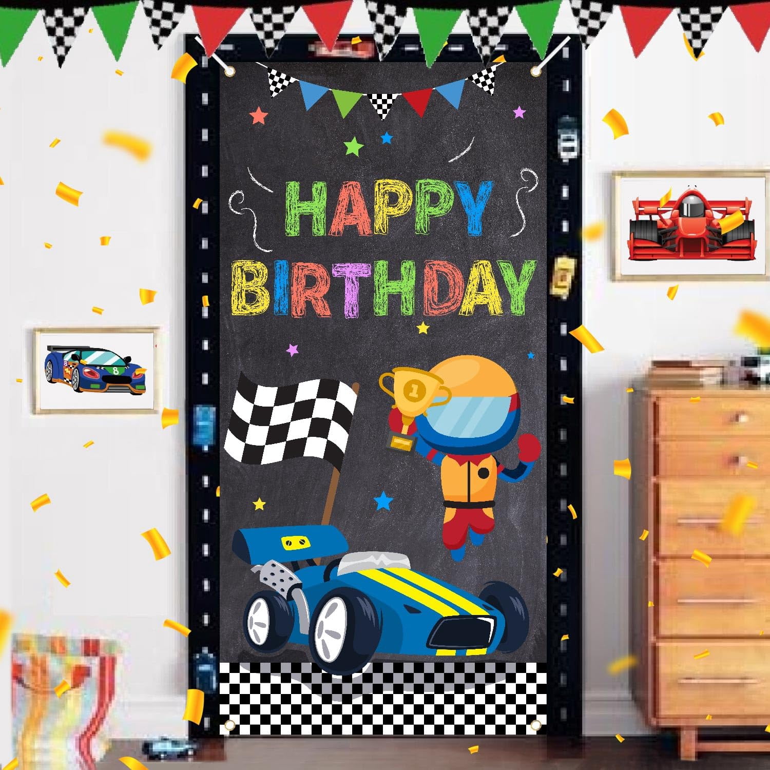 Racing Happy Birthday Backdrop Banner Cartoons Race Competition Theme ...