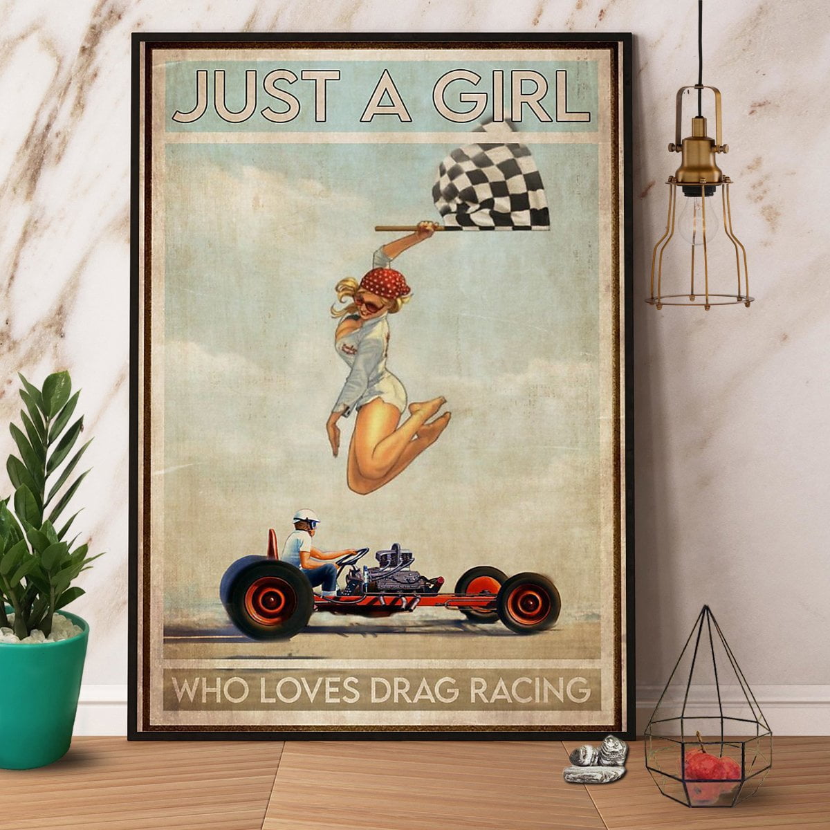Racing Just A Girl Who Loves Drag Racing Jumping With Racing Flags ...