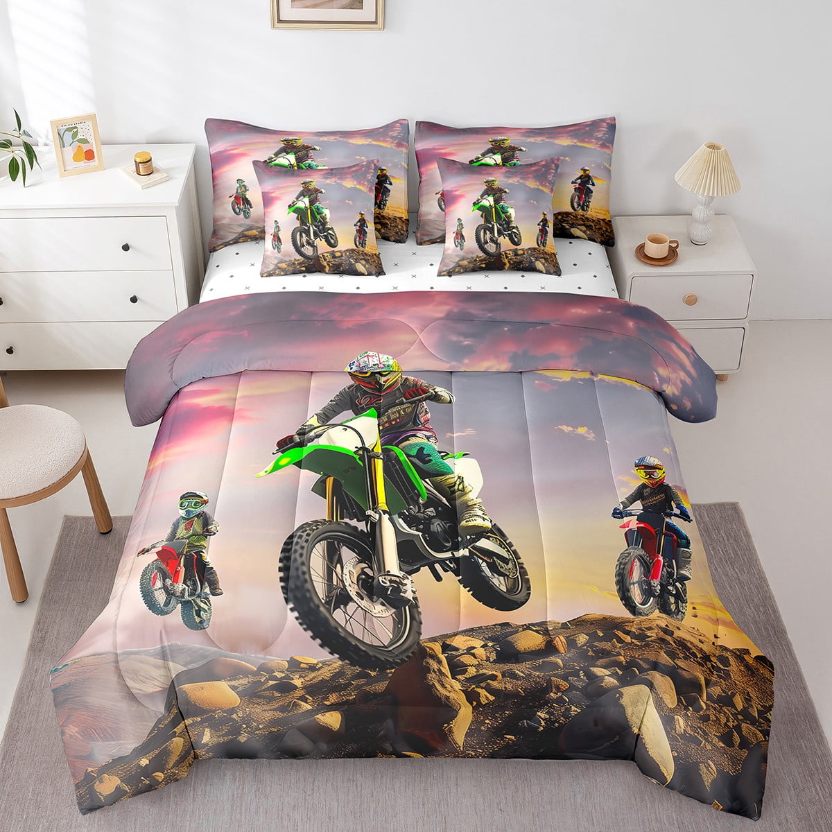 Racing Motorcycle Bed in a Bag King Size Comforter Set 7 Pieces ...
