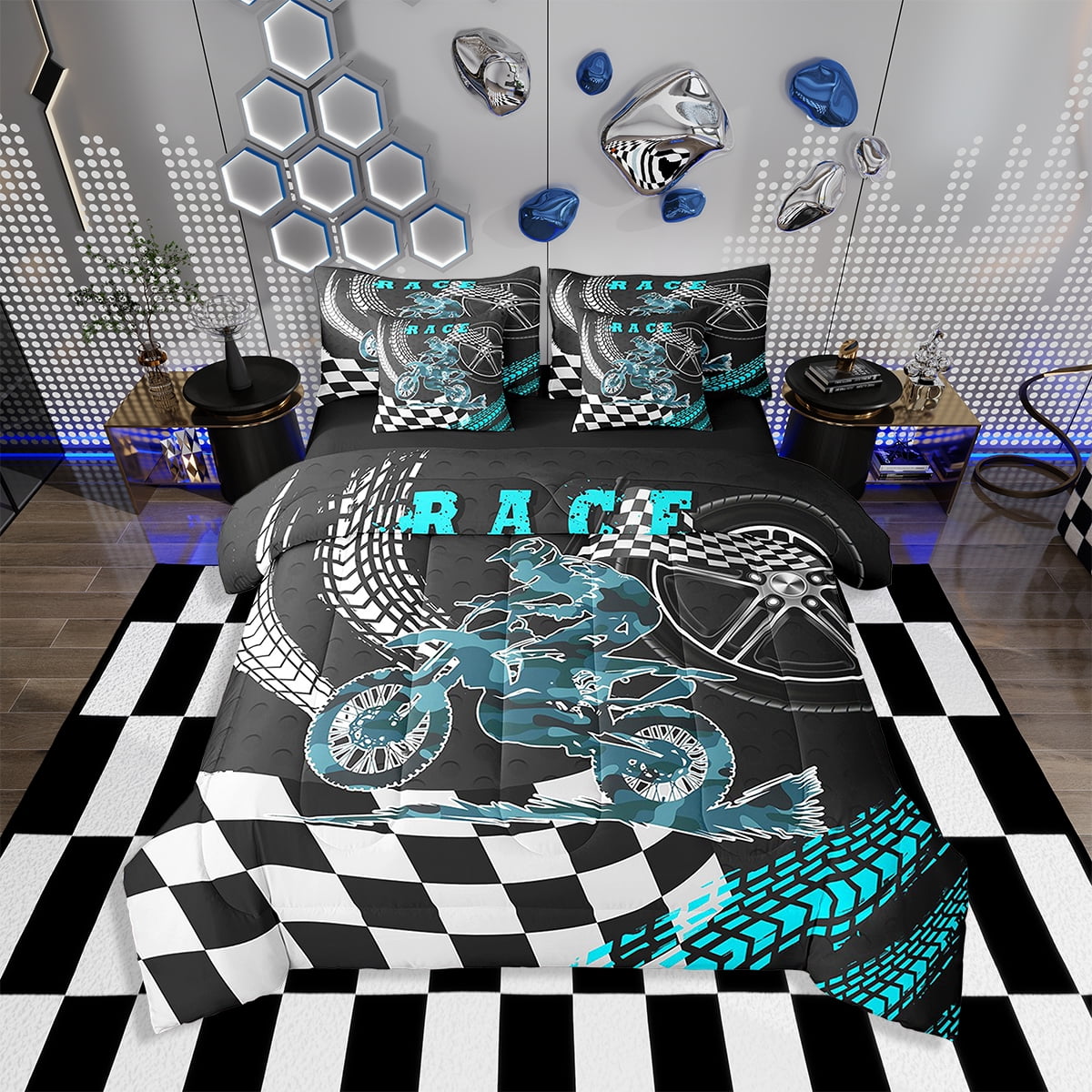 Racing Motorcycle Bedding Sets Dirt Bike Motocross Rider Comforter Set ...