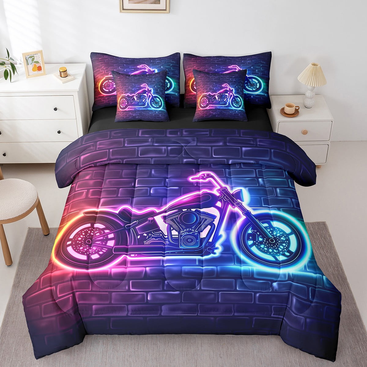 Racing Motorcycle Comforter Set 7 Piece Bed in a Bag Twin,Motocross ...