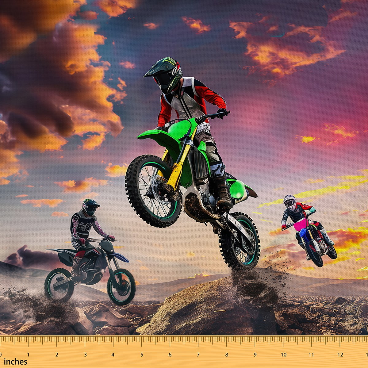 Racing Motorcycle Fabric By The Yard, Extreme Sport Decorative Fabric ...