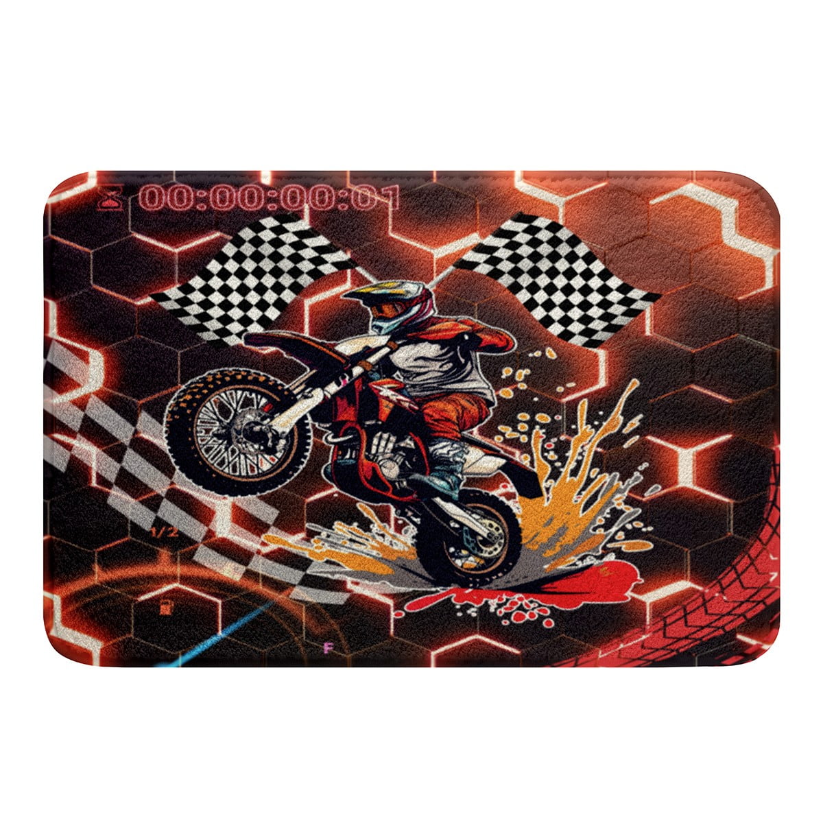 Racing Motorcycle Outdoor Rug 16"x24",Orange Neon Lights Honeycomb Bath ...