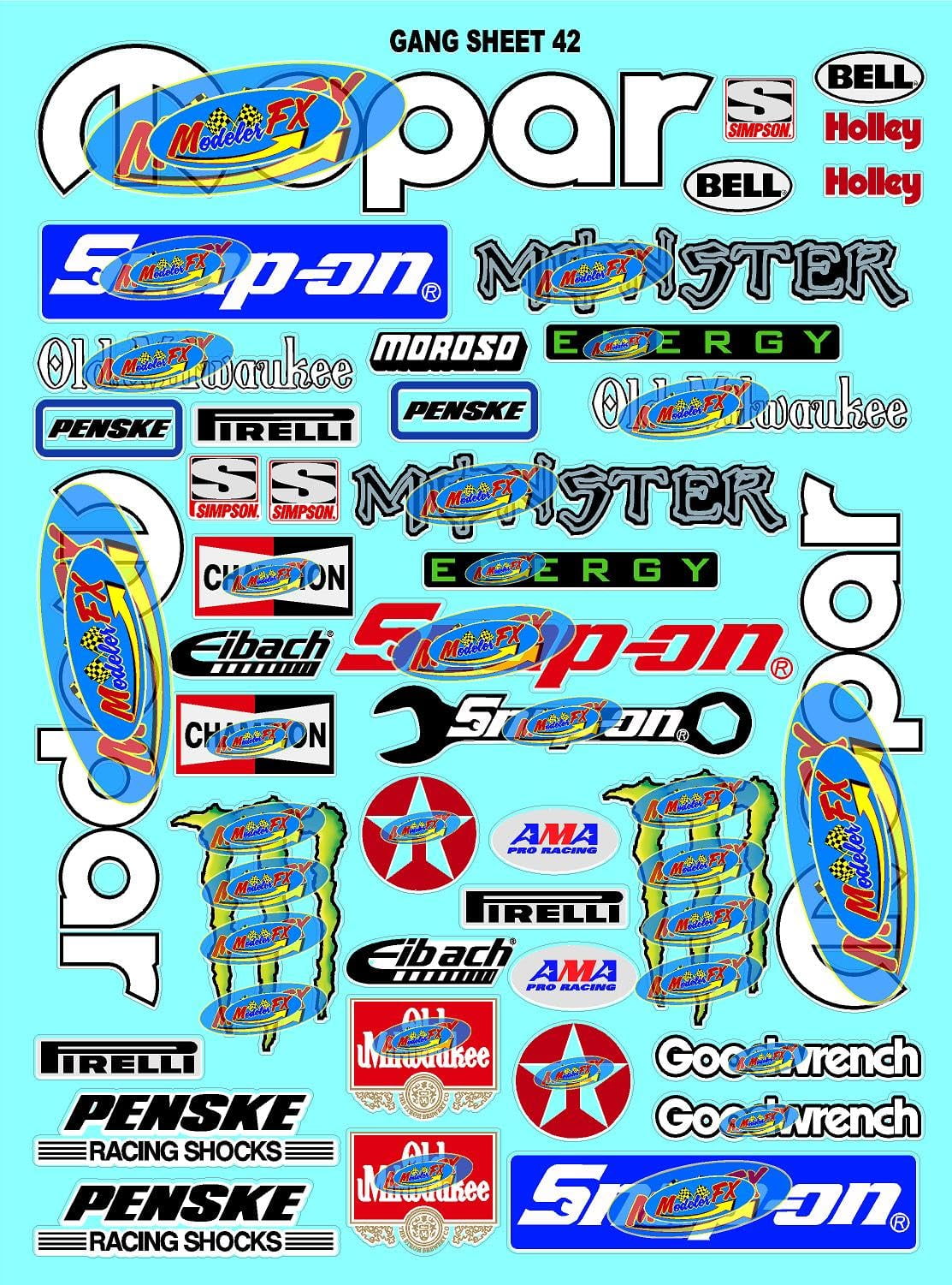 Racing Sponsor Lexan Body Car Racing - Sticker Gang Sheet 42 - White ...