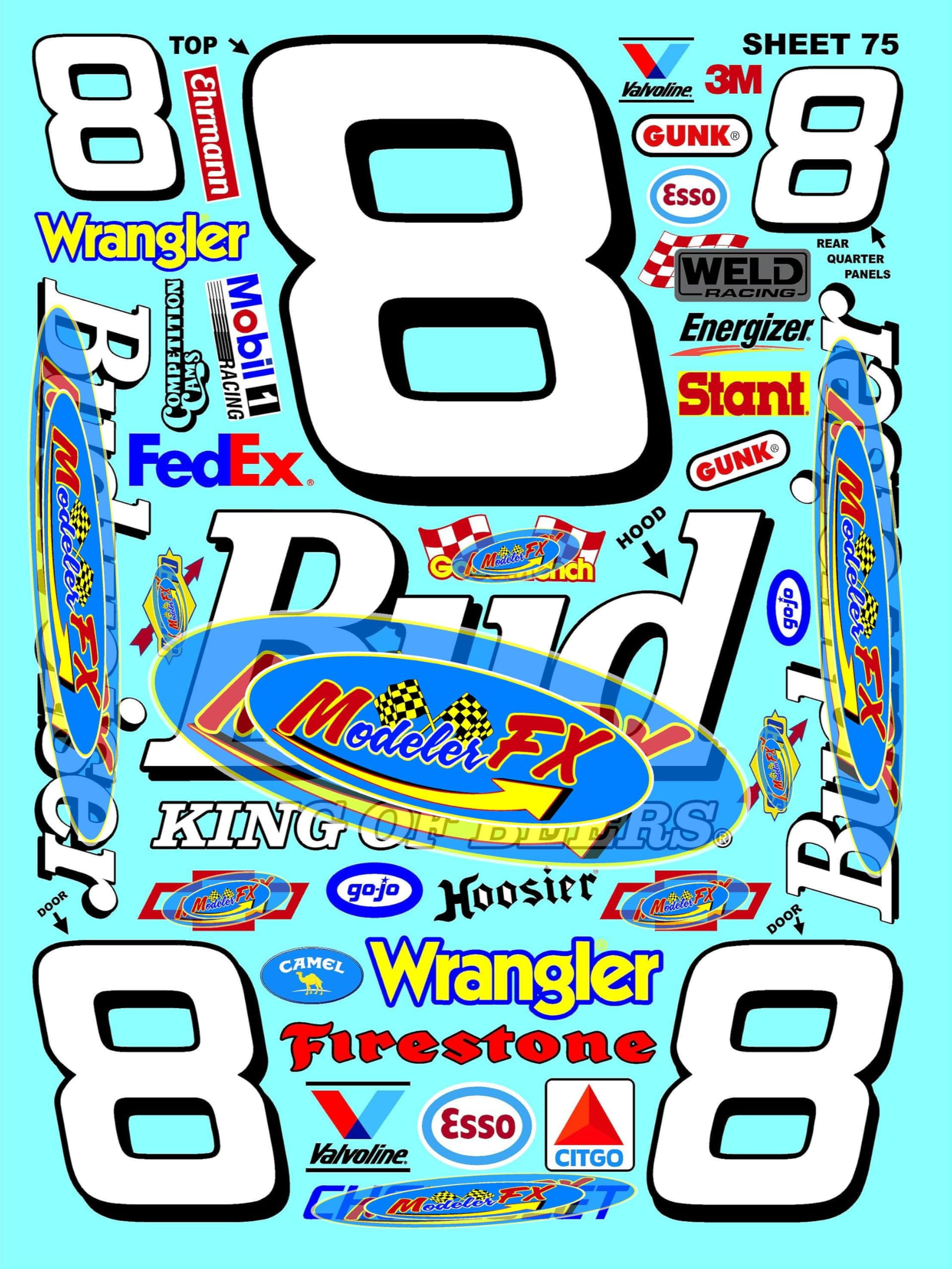 Racing Sponsor Lexan Body Car Racing - Sticker Gang Sheet 75 - White ...
