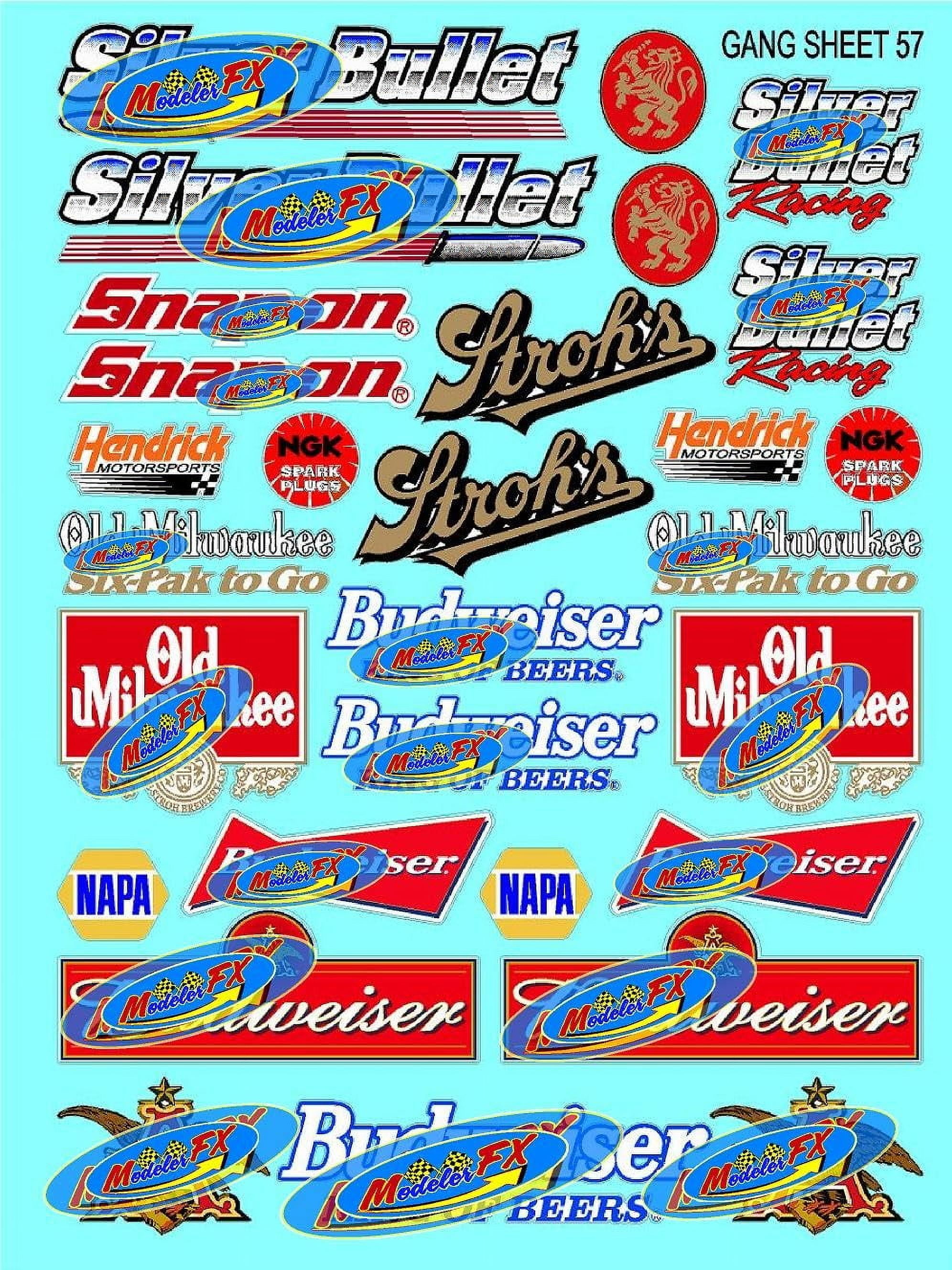 Racing Sponsor Sticker Gang Sheet 57-1/16-1/12-1/10th Scale White Vinyl ...