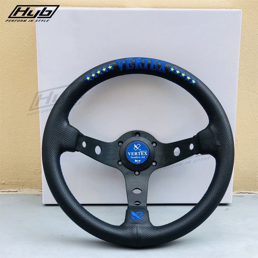 Racing Sports Vertex Steering Wheel Deep Dish 330mm Leather JDM Steering Wheel For Universal ...