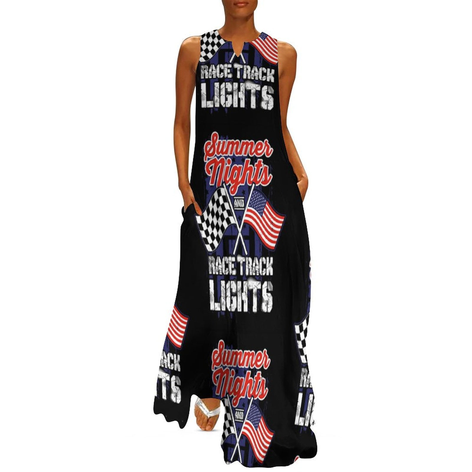 Racing Summer Nights Race Track Lights Flags Long Dress Female Clothing ...