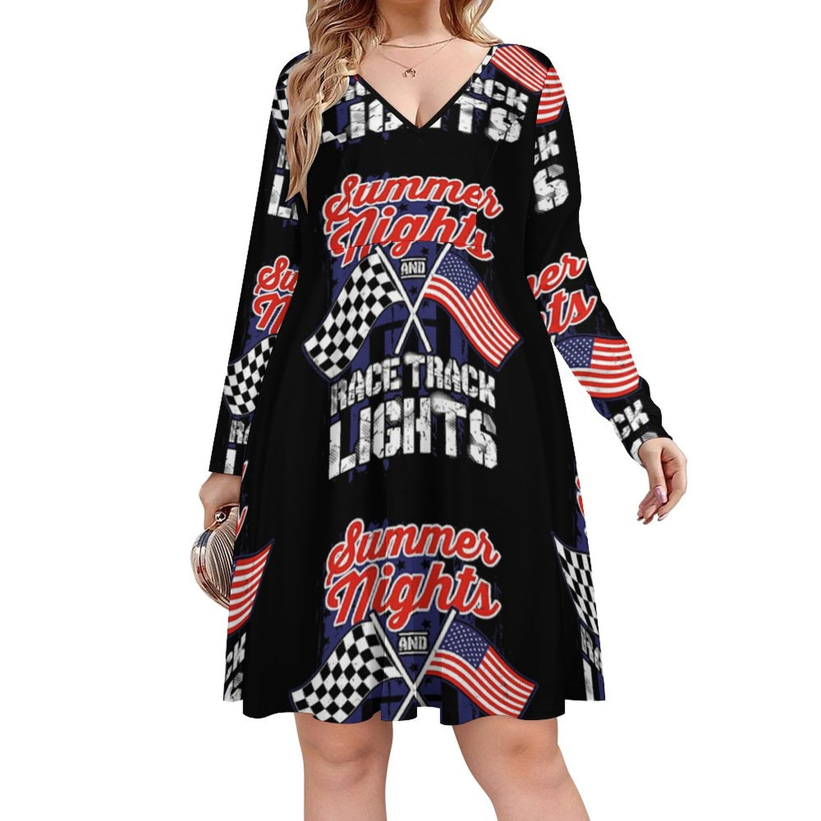 Racing Summer Nights Race Track Lights Flags Long Sleeve Sexy Dresses ...