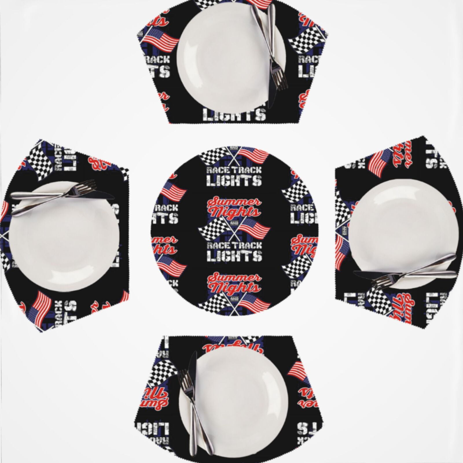 Racing Summer Nights Race Track Lights Flags Round Table Placemats Set ...