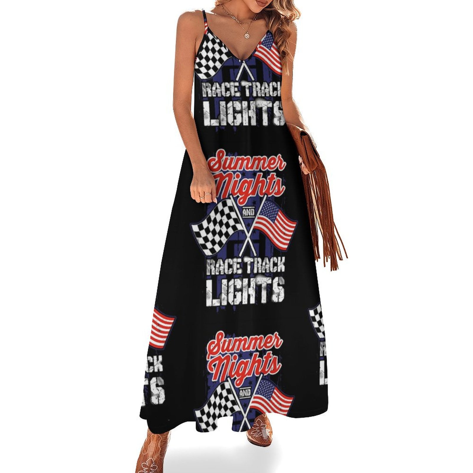 Racing Summer Nights Race Track Lights Flags Sleeveless Dress loose ...