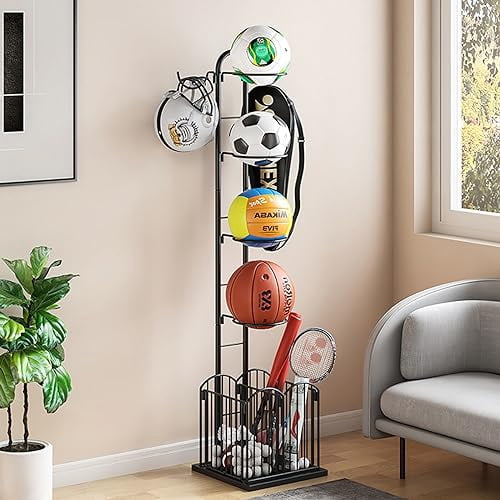 Rack, 4-Tier Footballs Storage Rack Basketballs Display Stand, Caps ...