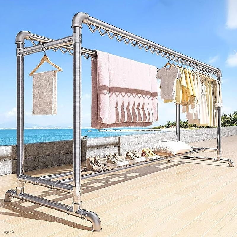 Rack for Hanging Clothes, Indoor Clothes Drying Rack with Double Pole ...