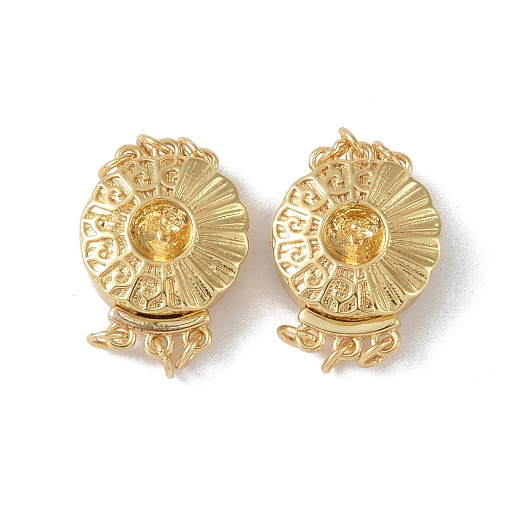 Rack Plating Brass Box Clasps 3-Strand 6-Hole Flower Real 18K Gold ...