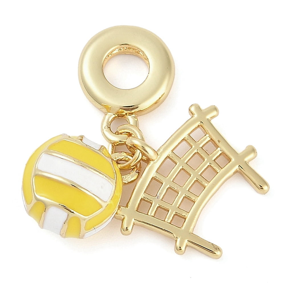 Rack Plating Brass Enamel Sports European Dangle Charms Volleyball ...