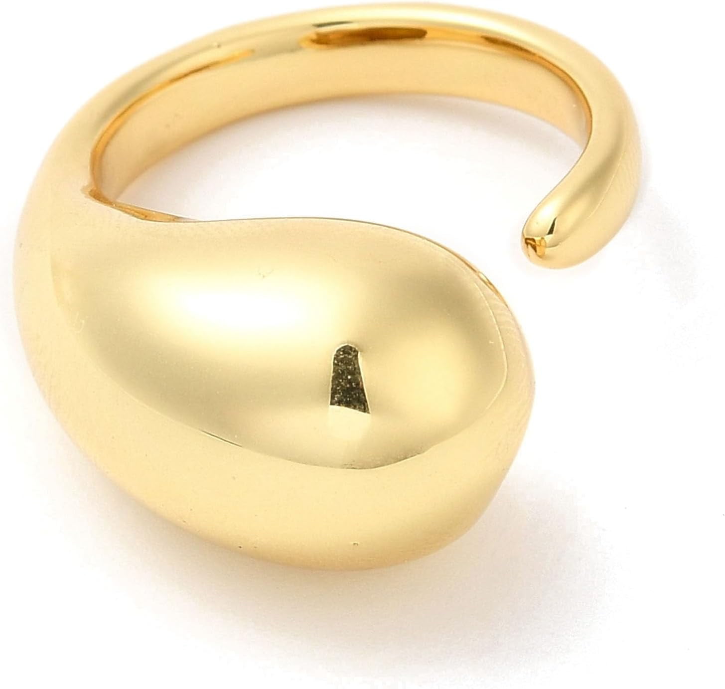 Rack Plating Brass Teardrop Open Cuff Ring for Women Real 18K Gold ...