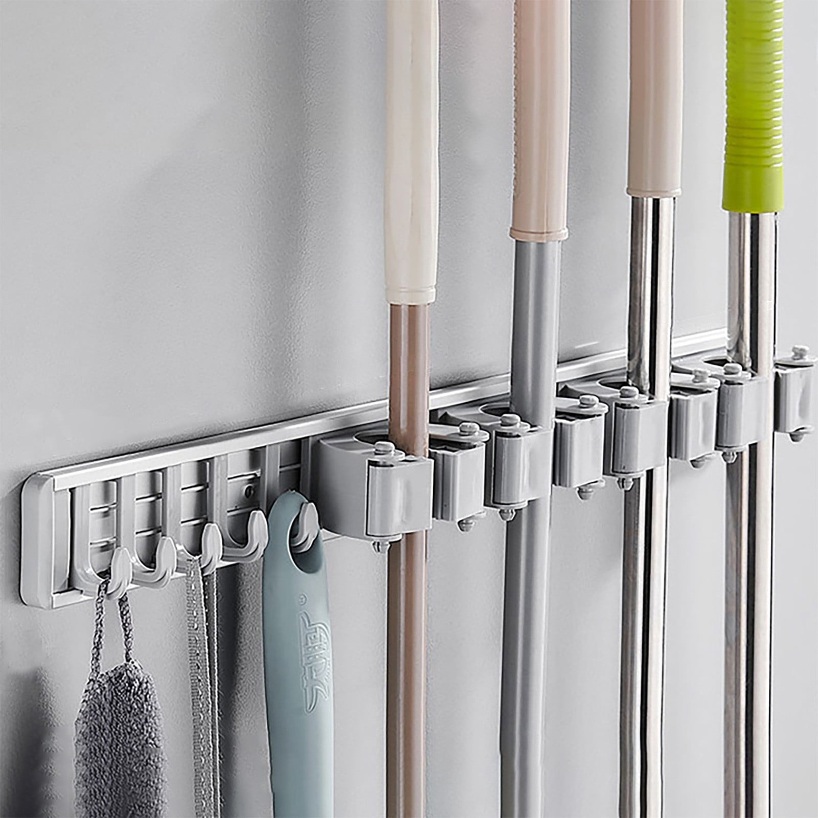 Rack Wire Shelving No Punch Hanging Mop Holder Card Storage Shelf Hook ...