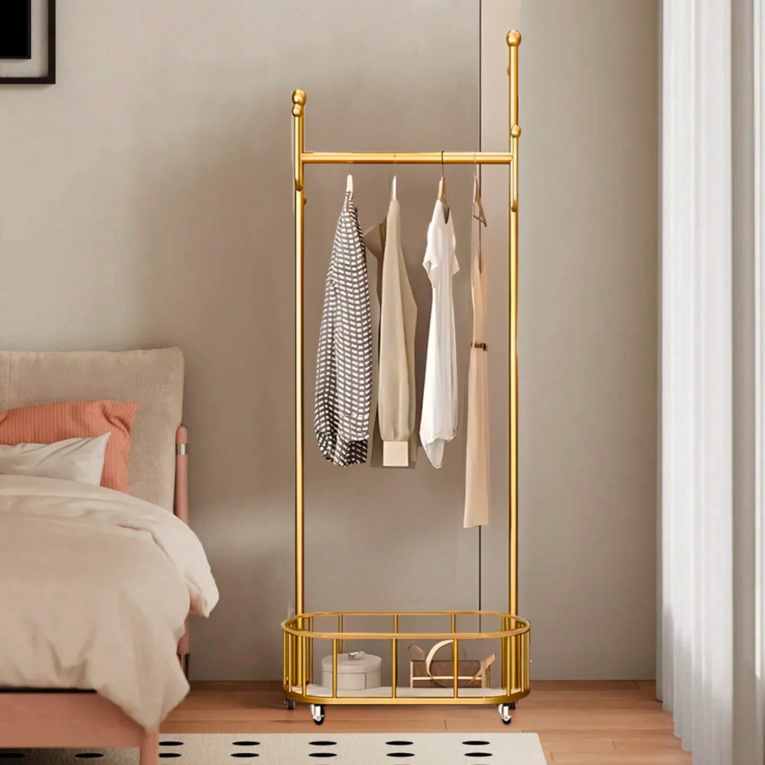 Rack With Wheels And Shelves, Sturdy Metal Closet Rack, Portable ...