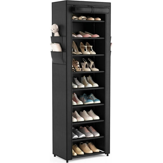 Rack with Cover Narrow Organizer with 4 Side Pockets 10 Tier Tall ...