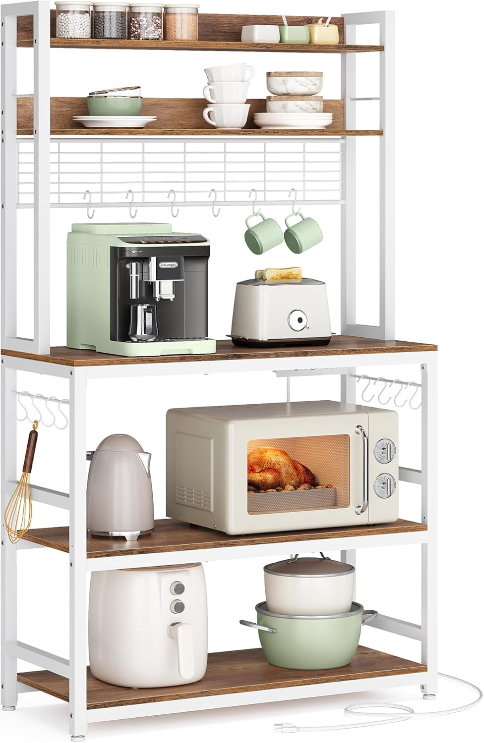 Rack with Power Outlet Microwave Stand Kitchen Tall Utility Storage ...