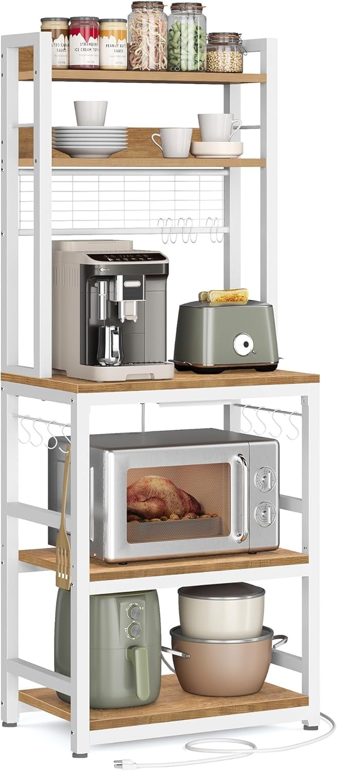 Rack with Power Outlet Microwave Stand Kitchen Tall Utility Storage ...