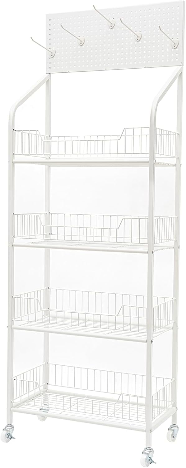 Rack with Rolling Wheels, Free Standing Storage Rack, 4-Tier Rolling ...