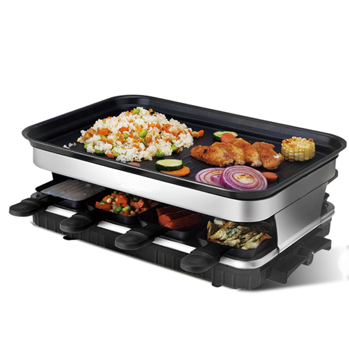 Raclette Grill for 8 People, 1500W Non-Stick Party Grill with 8 Mini ...