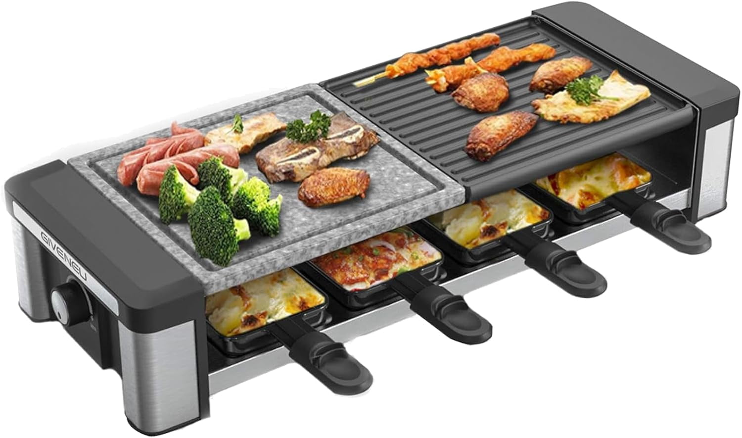 Raclette Grill, Electric Indoor Grill Table Portable, 2 in 1 BBQ Grill ...