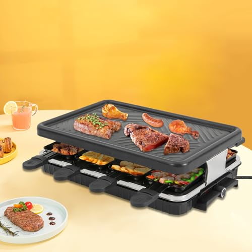 Raclette Table Grill, 2-Tiers Electric Indoor Korean BBQ, Removable 2 ...