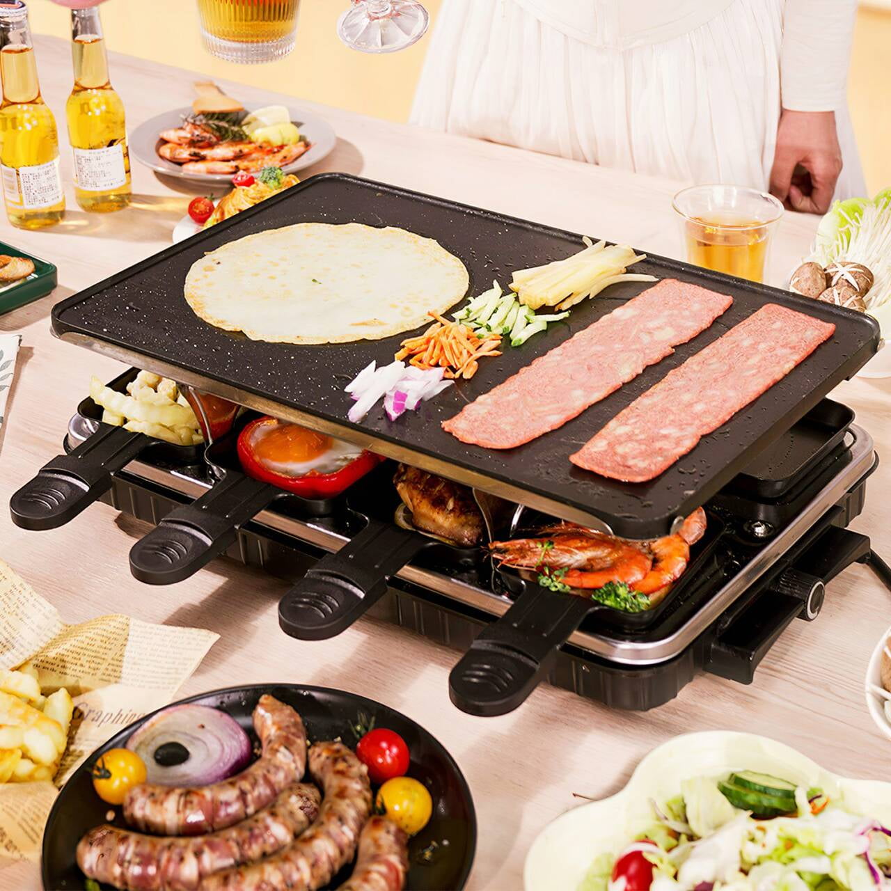 Raclette Table TeqHome Grill 1300W Electric Indoor Grill Portable ...