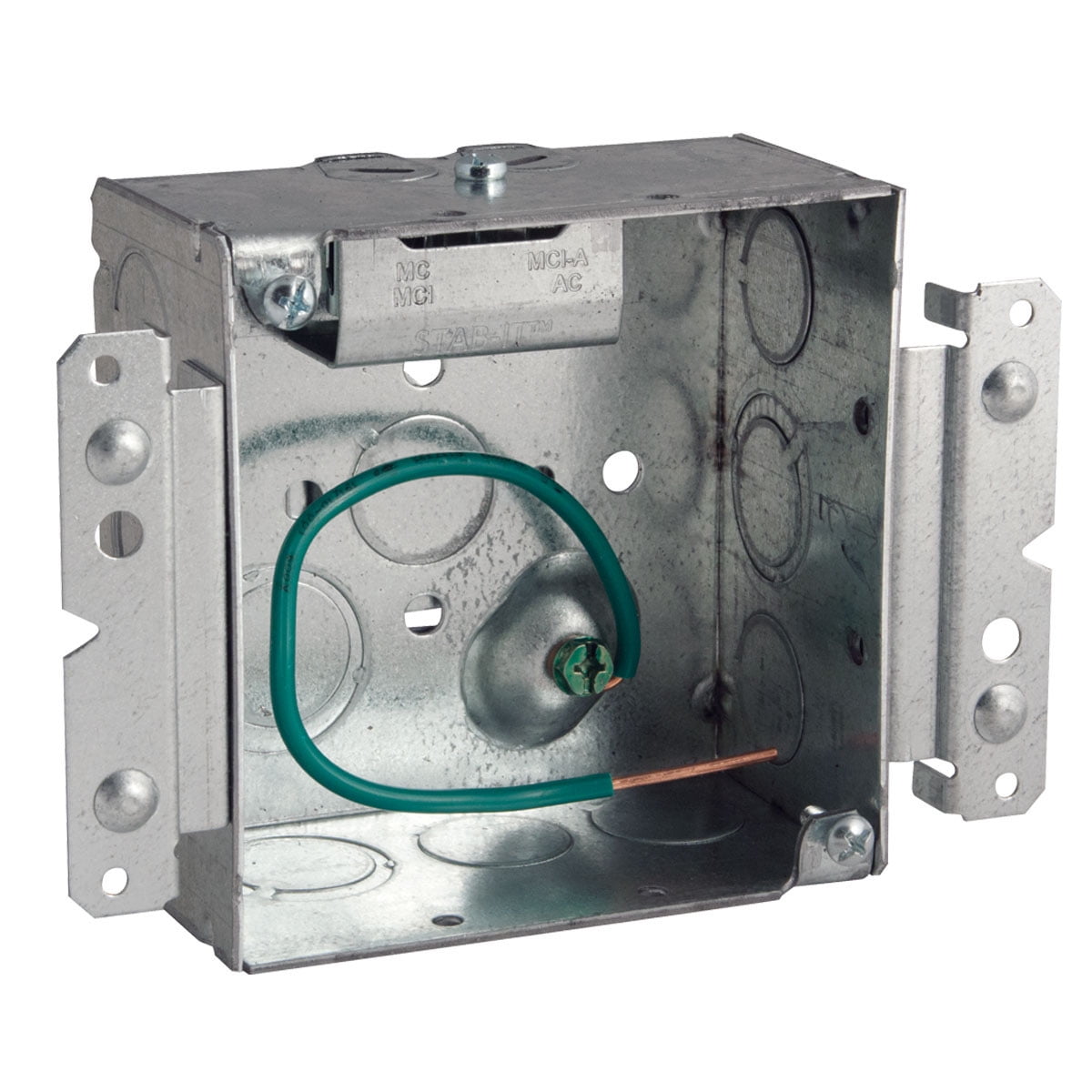 232MS 4 sq box welded w/stab-it connector 2-1/8 deep 600v raised ground ...